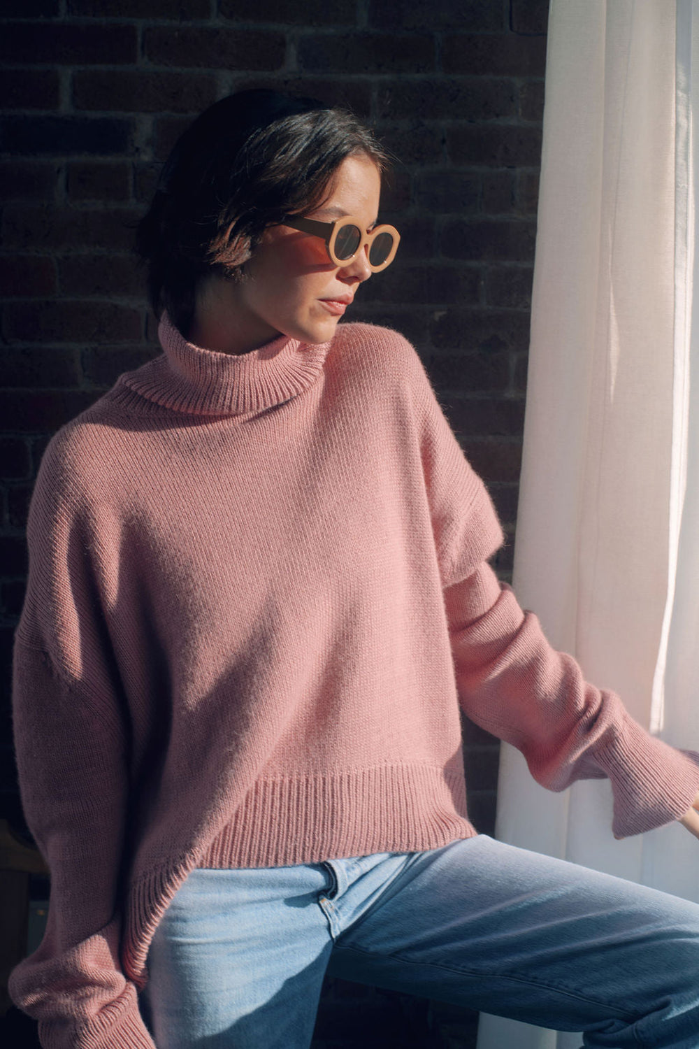 Light Pink Oversized Sweater | Unisex Alpaca Knitwear